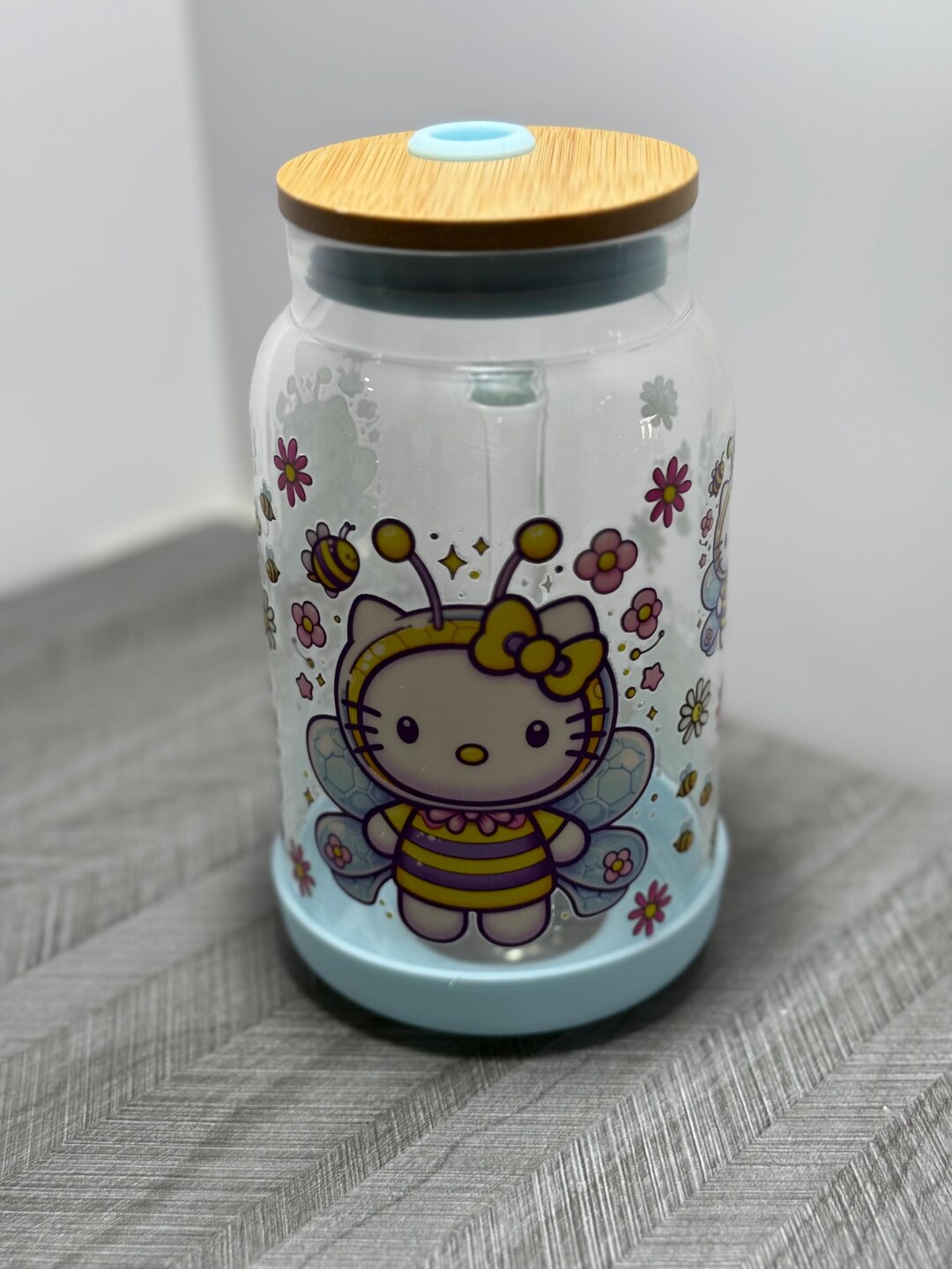 Hello Kitty Bumblebee Bee Inspired 24oz Boba Glass Cup Kawaii Bunny ...