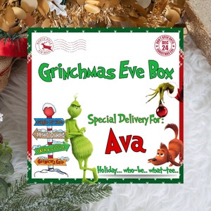 Christmas Eve Box Label Template, Grinchmas Eve Box - Etsy
