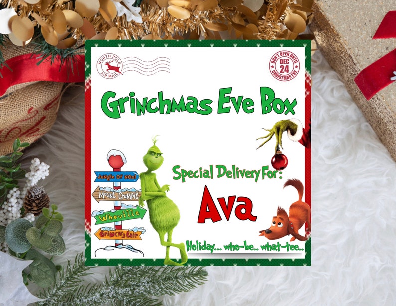 Christmas Eve Box Label Template, Grinchmas Eve Box - Etsy