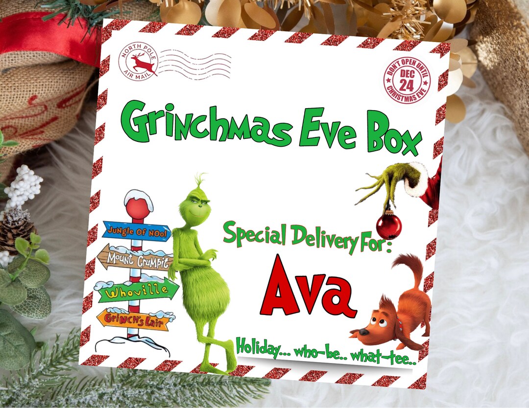Christmas Eve Box Label, Grinchmas Eve Box Label - Etsy