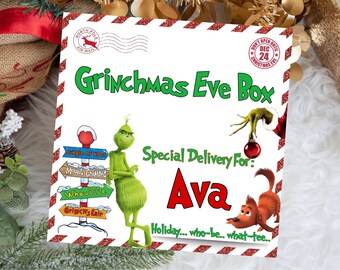 Christmas Eve Box Label Template, Grinchmas Eve Box - Etsy