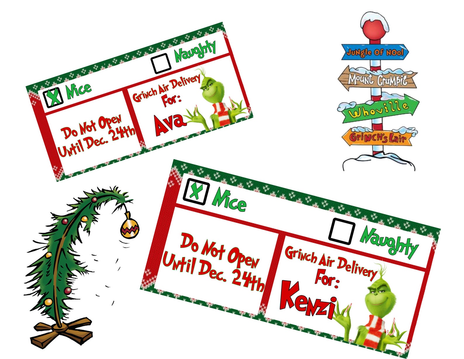 Christmas Eve Box Label Template, Grinchmas Eve Box - Etsy
