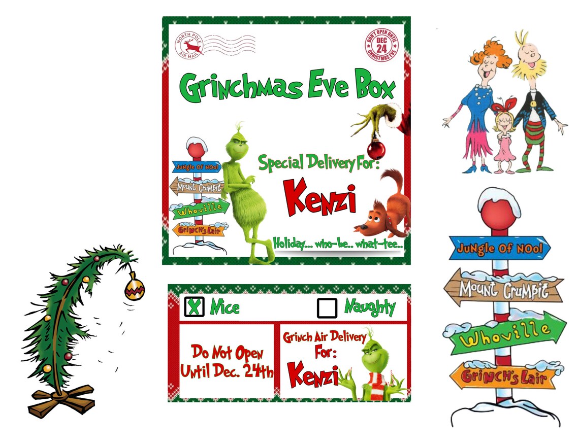 Christmas Eve Box Label Template, Grinchmas Eve Box - Etsy