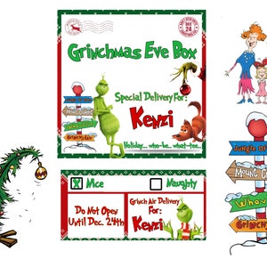 Christmas Eve Box Label Template, Grinchmas Eve Box - Etsy