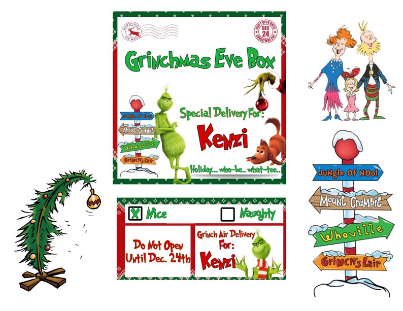 Christmas Eve Box Label Template, Grinchmas Eve Box - Etsy