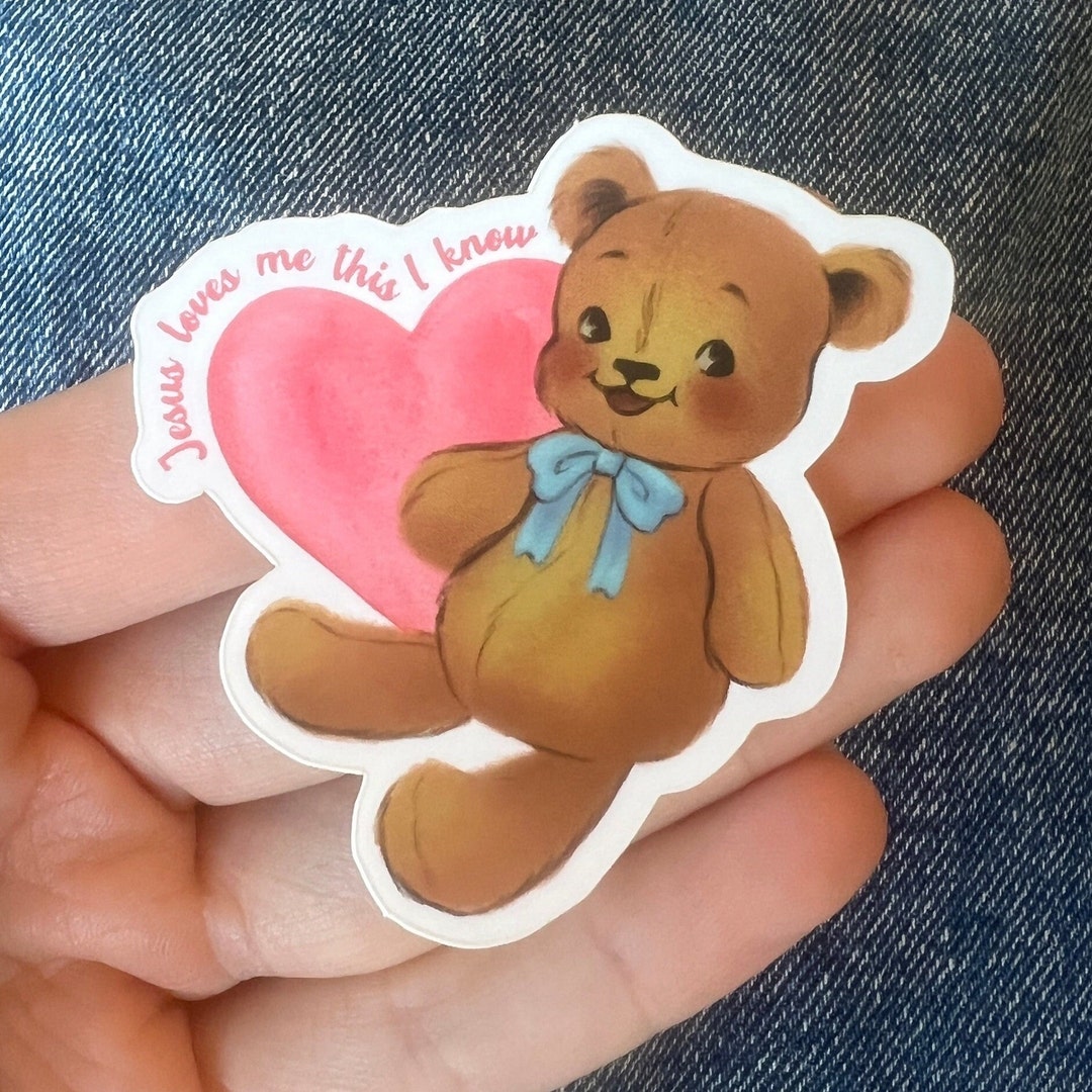 Jesus Loves Me Sticker | Vintage Bear With Bow | Christian Girl ...