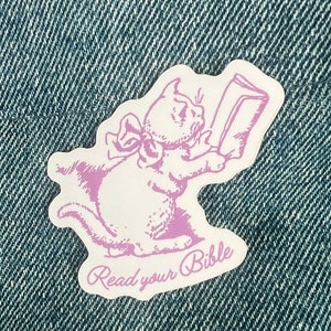 Read Your Bible Christian Sticker | Cat With Bow L Coquette Core ...