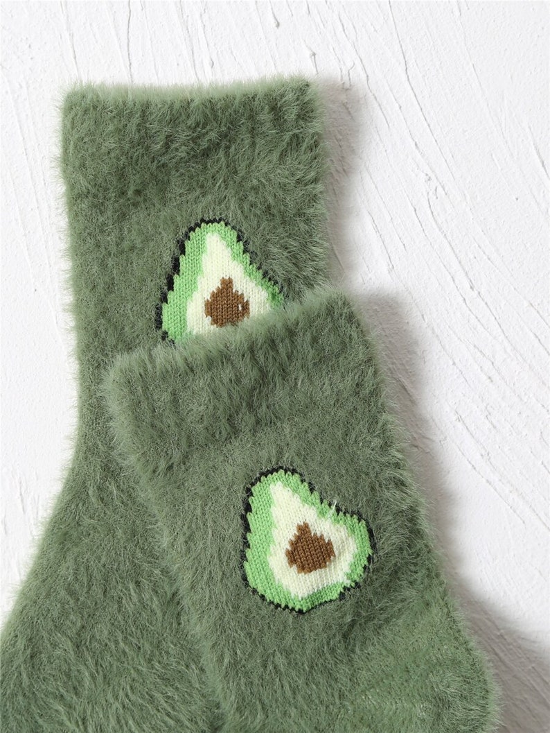 Avocado Fuzzy Socks Print Embroidery Avocado Theme - Etsy