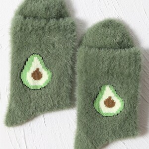 Avocado Fuzzy Socks Print Embroidery Avocado Theme Avocado Lover Fan ...