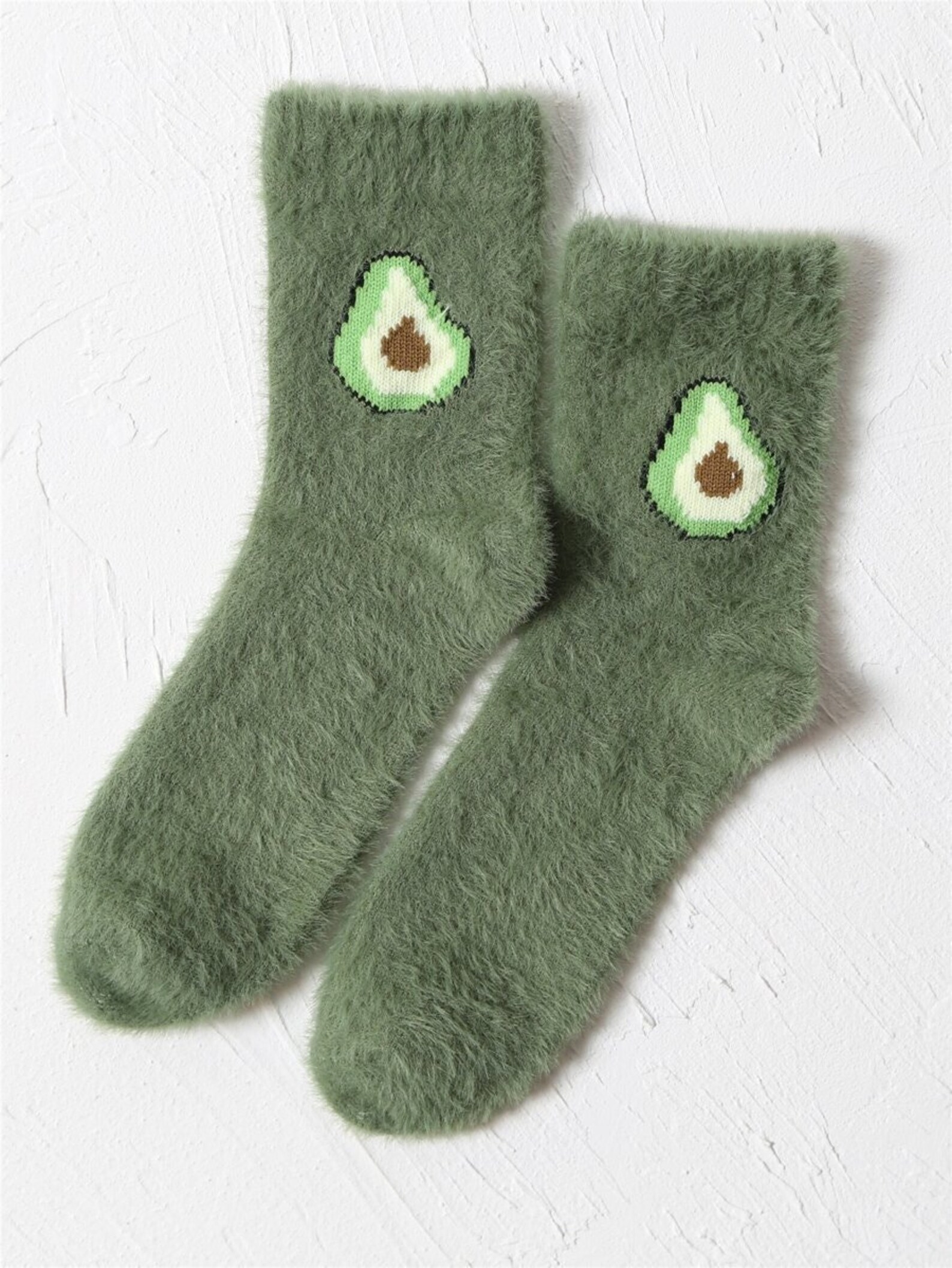 Avocado Fuzzy Socks Print Embroidery Avocado Theme - Etsy