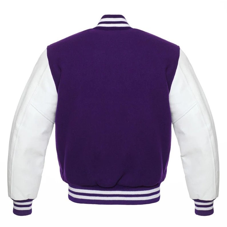 New Varsity Letterman Baseball in Purple Wool and White Leather Sleeves ...