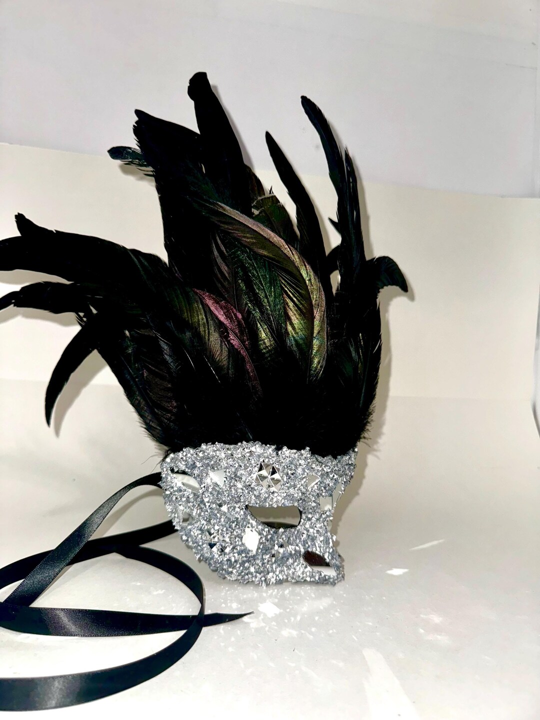 Makara Mirror Mask - Silver - Rooster Feathers. With Comfort Plus ...