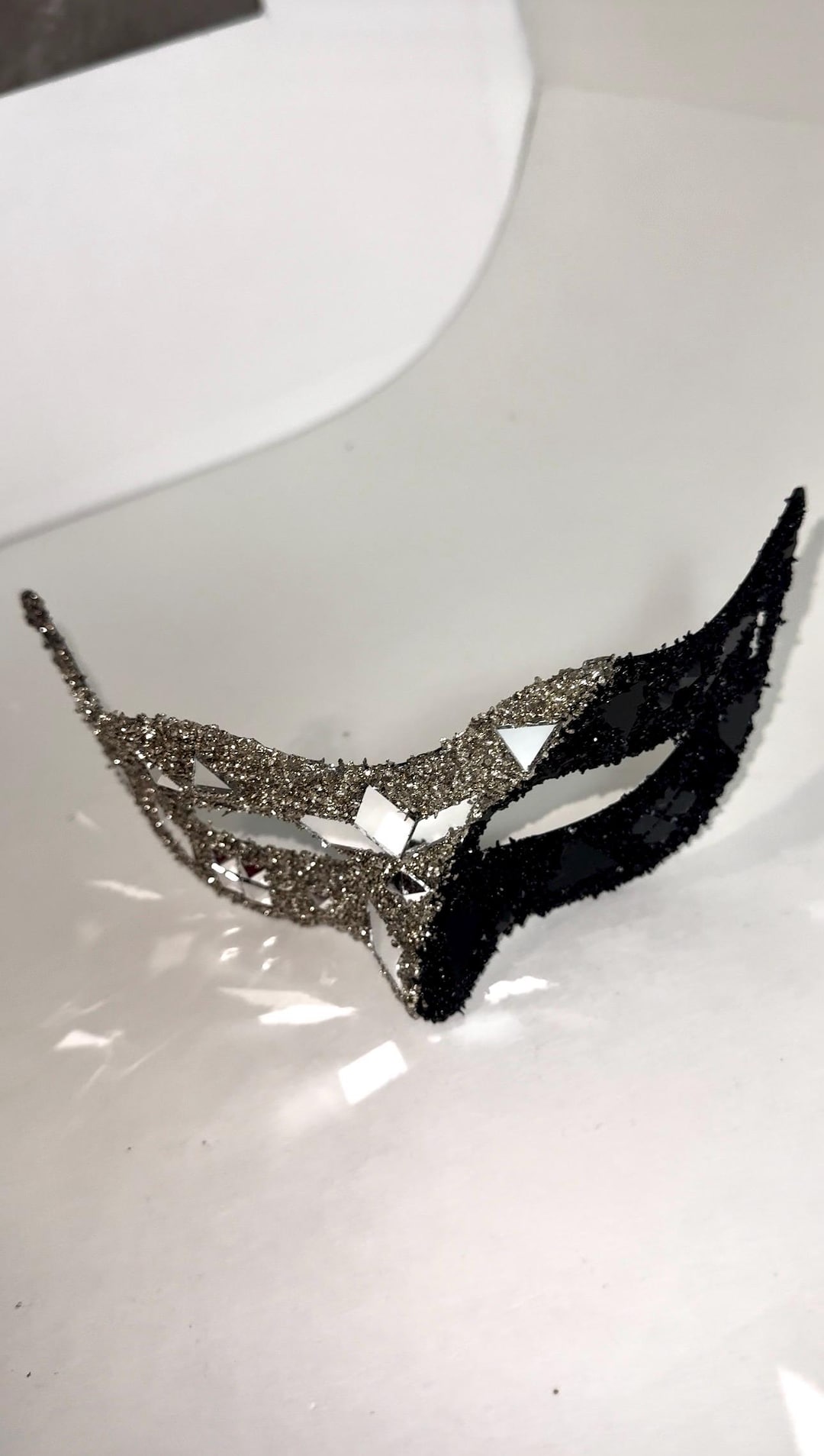 Silver/black Makara Mirror Mask, Masquerade, Crushed Stones, With ...