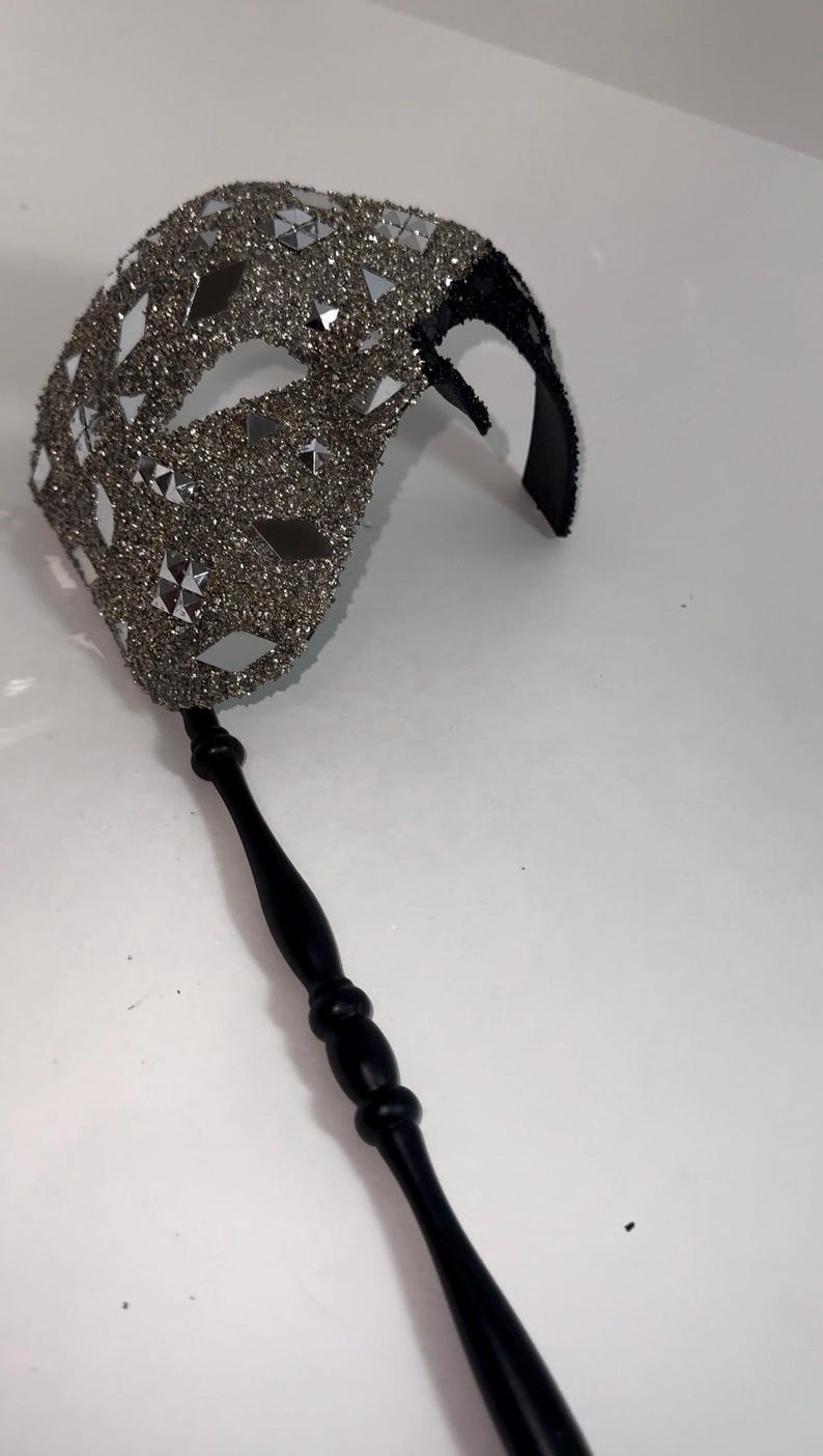 Silver/black Makara Mirror Mask, Masquerade, Crushed Stones, With ...