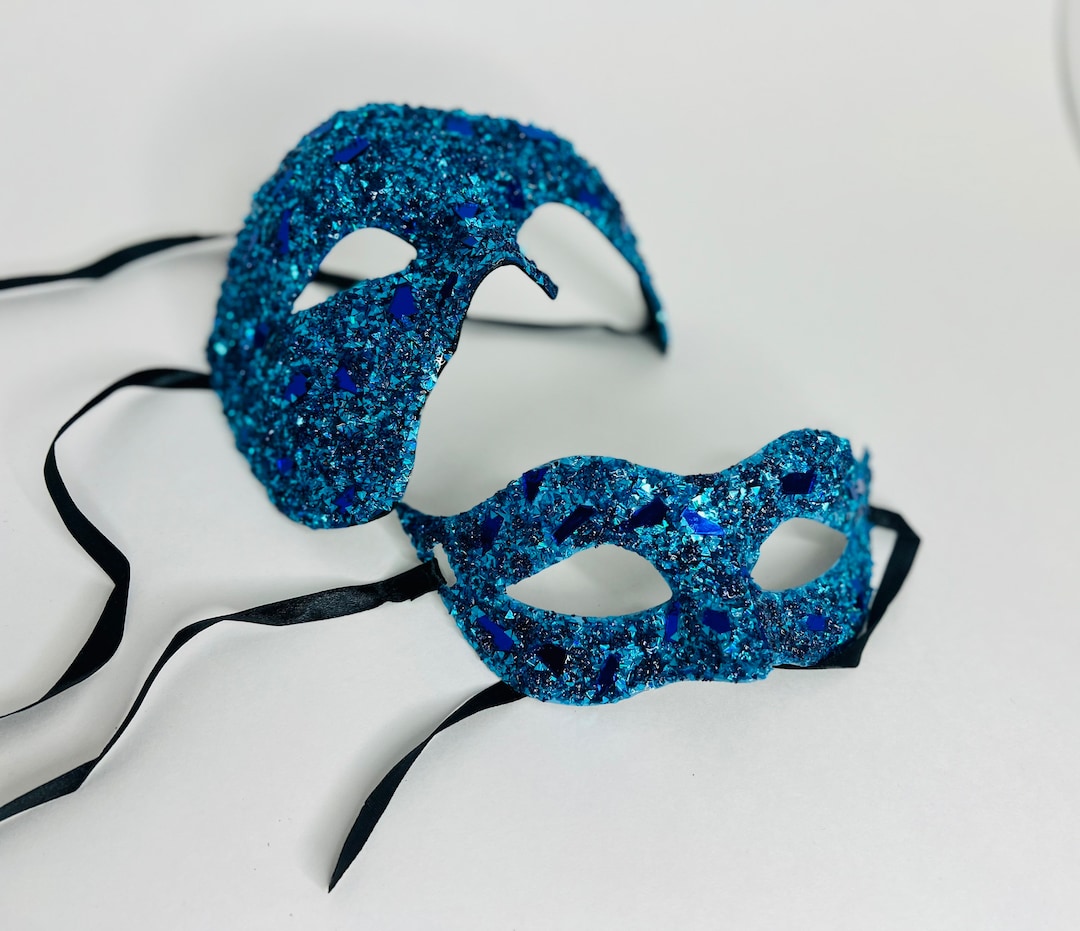 Light Blue Makara Mirror Mask, Couple Edition Set, Glitter Rhinestones ...