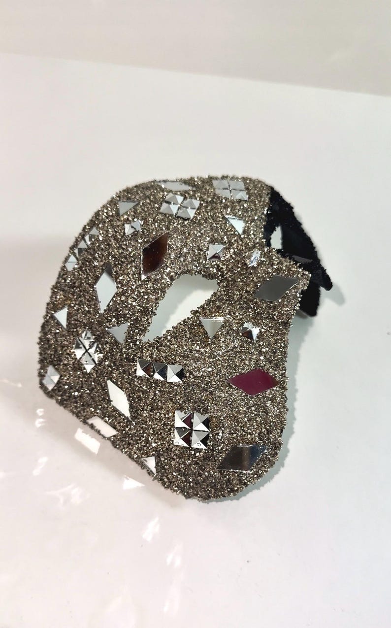 Silver/black Makara Mirror Mask, Masquerade, Crushed Stones, With ...