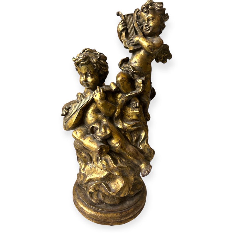 Antique Gold Cherub Statue Baroque-style Angel Figurine With Musical ...