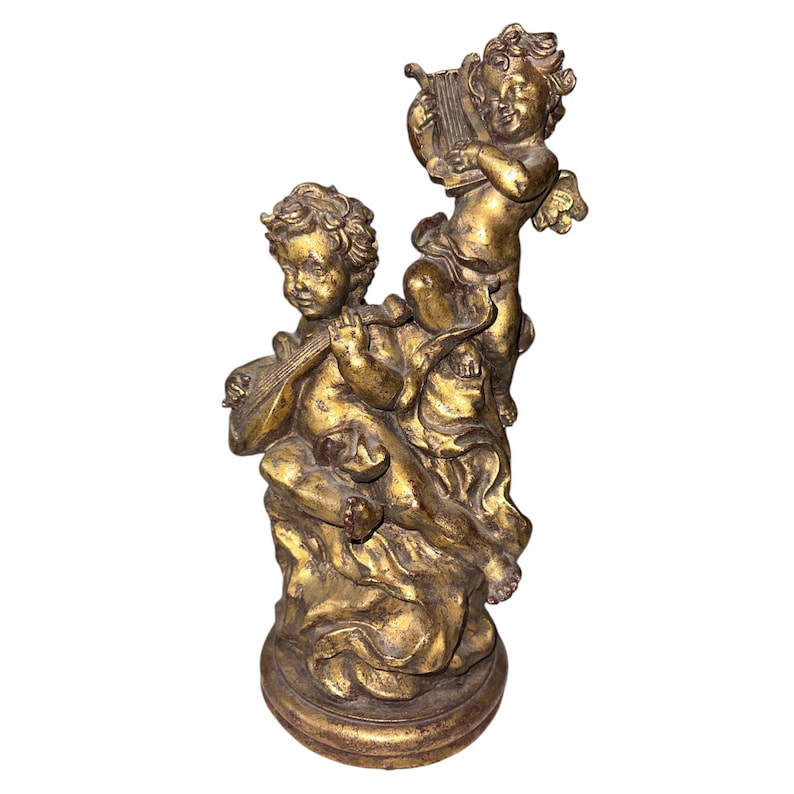 Antique Gold Cherub Statue Baroque-style Angel Figurine With Musical ...