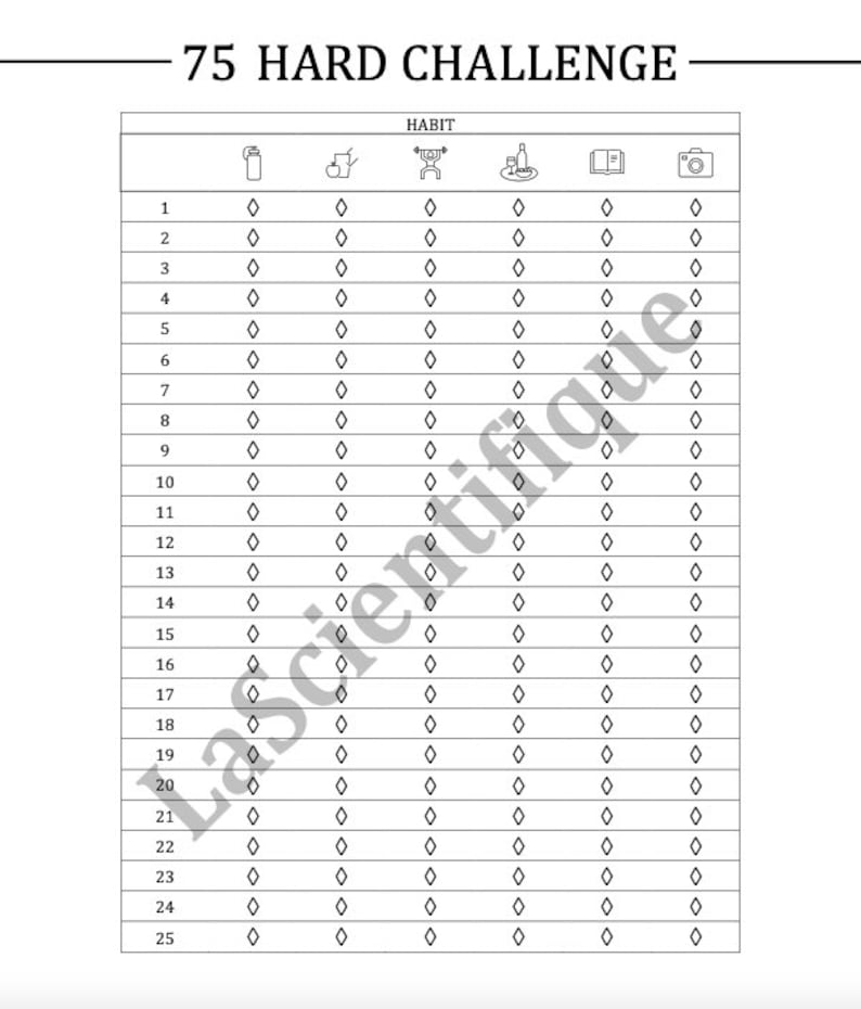 75 Hard Challenge Habit Tracker 75hard 75hardchallenge - Etsy