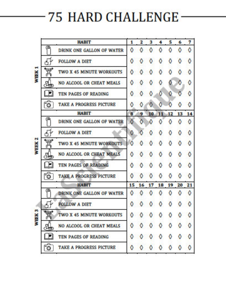 75 Hard Challenge Habit Tracker 75hard 75hardchallenge - Etsy
