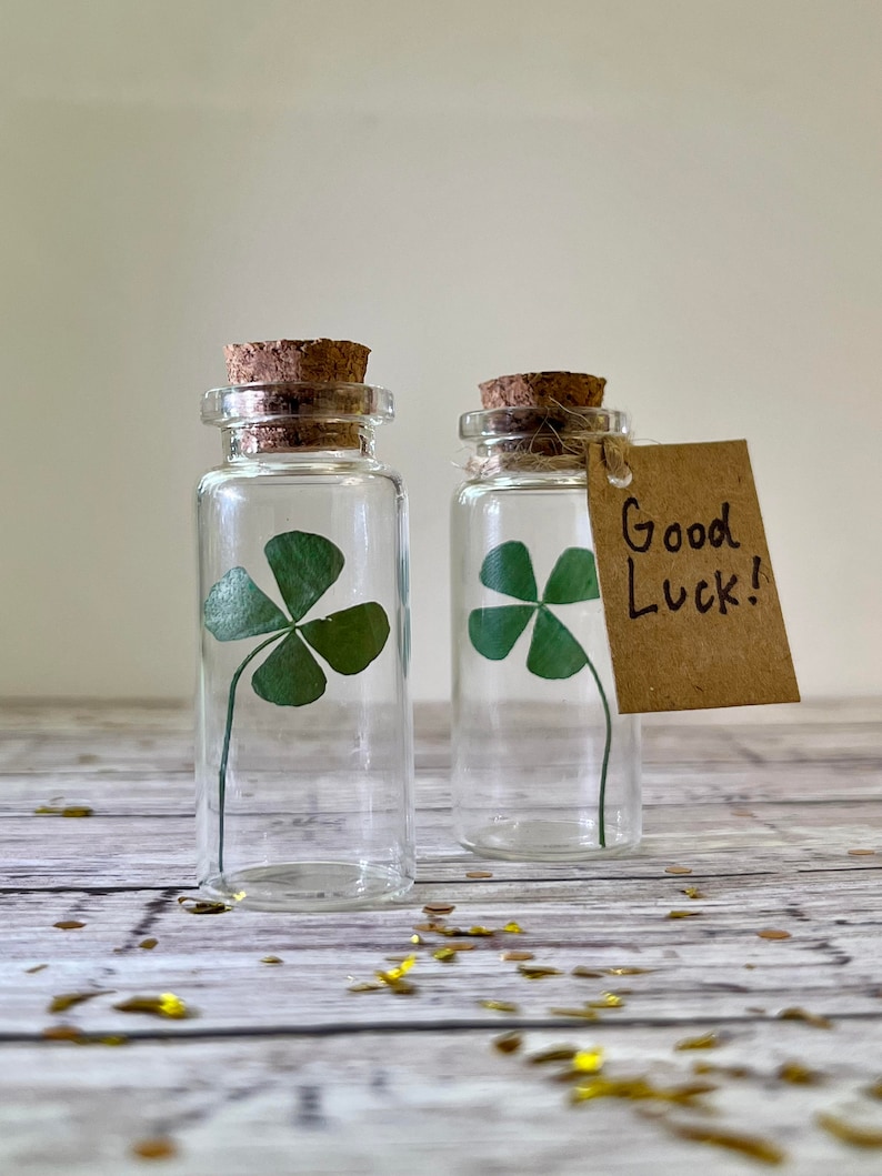 Real Four Leaf Clover in a Bottle - Genuine Customizable Message Glass ...
