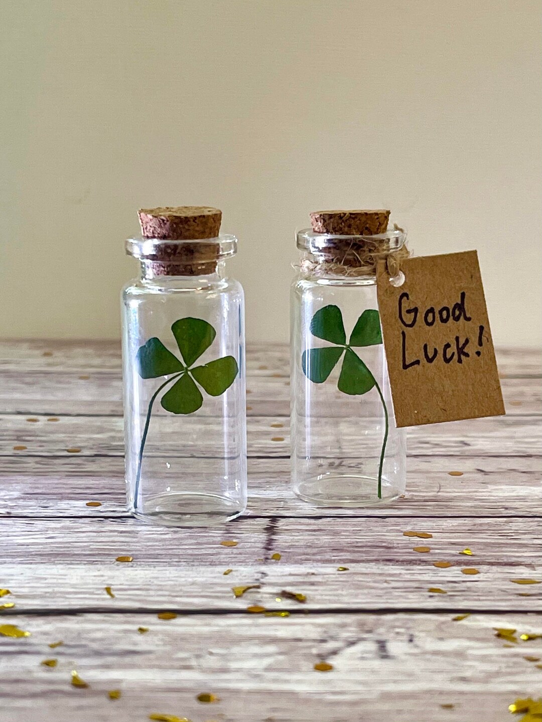 Real Four Leaf Clover in a Bottle - Genuine Customizable Message Glass ...