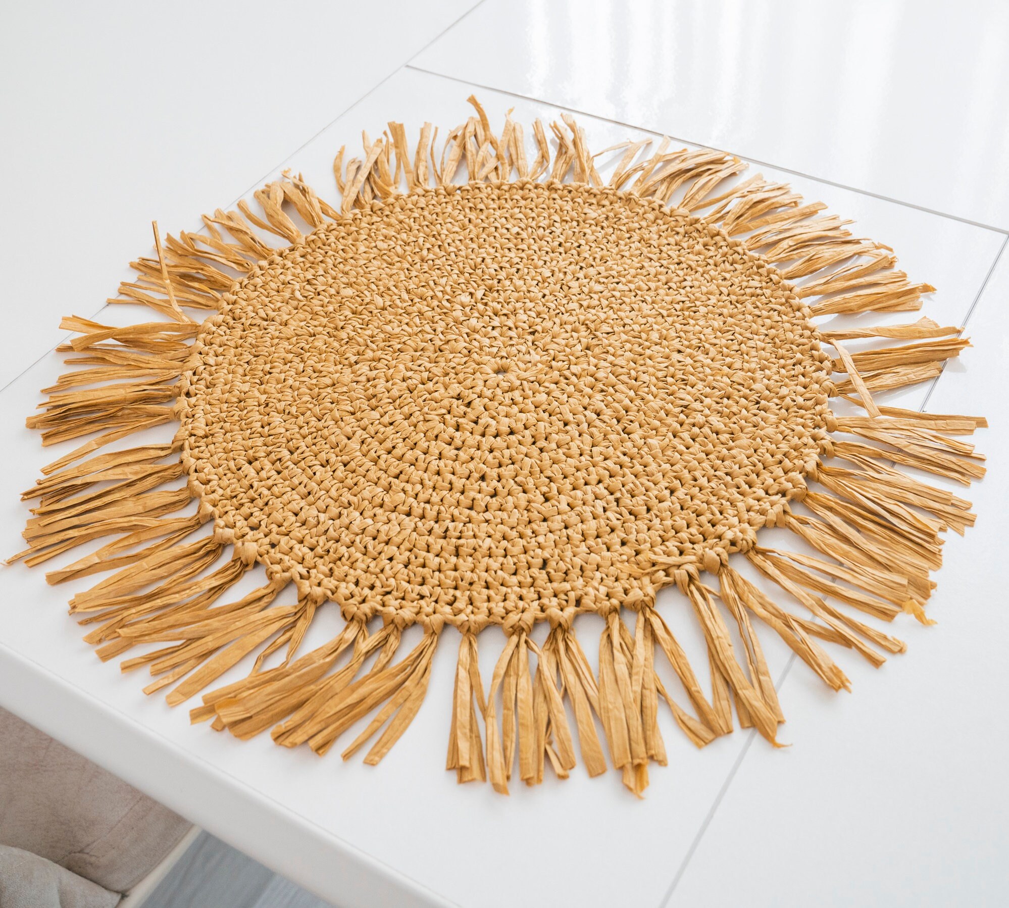 Wicker Hand Knitted Plate Boho Dining Table Decoration, Rattan ...
