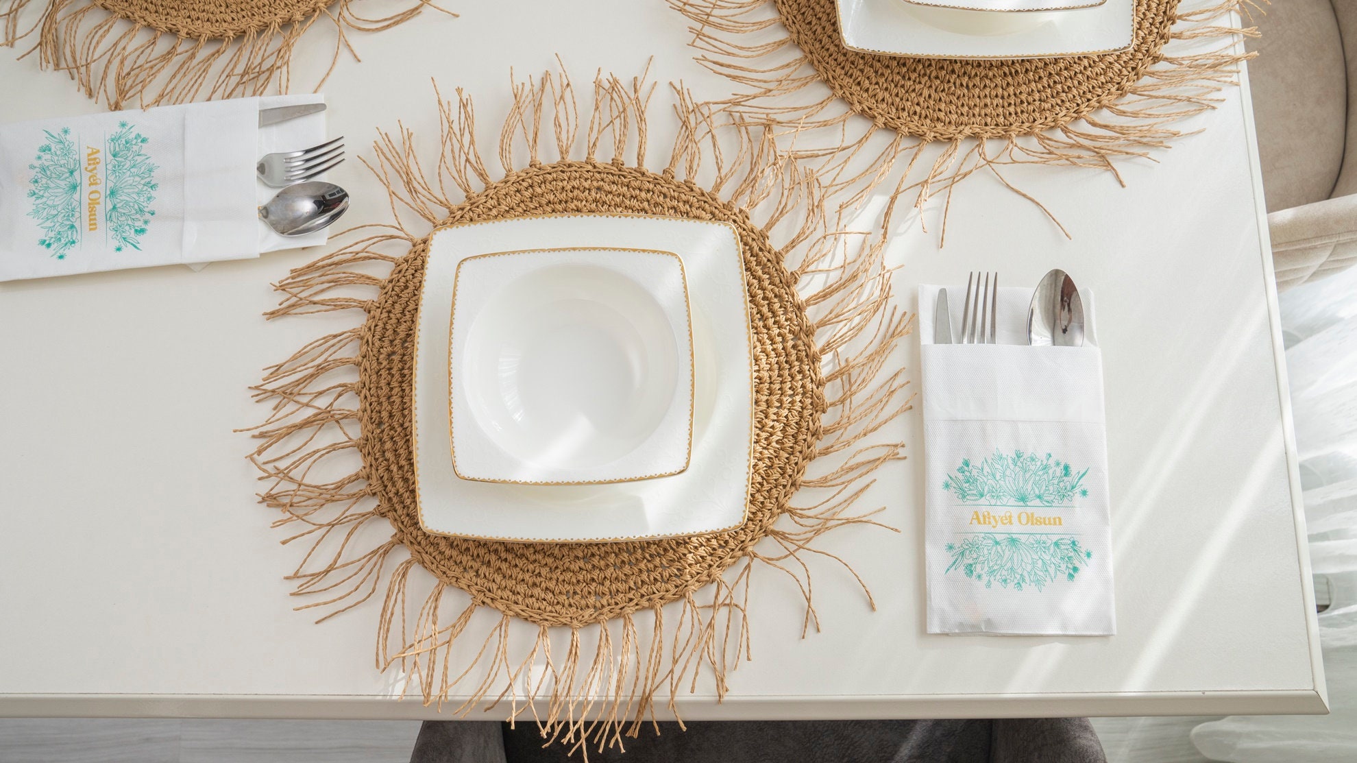 Handcrafted Natural Straw Placemats Supla, Bamboo Service Runner ...