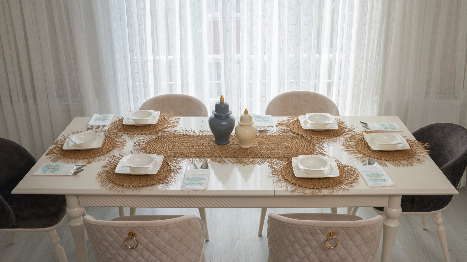 Handcrafted Natural Straw Placemats Supla, Bamboo Service Runner ...