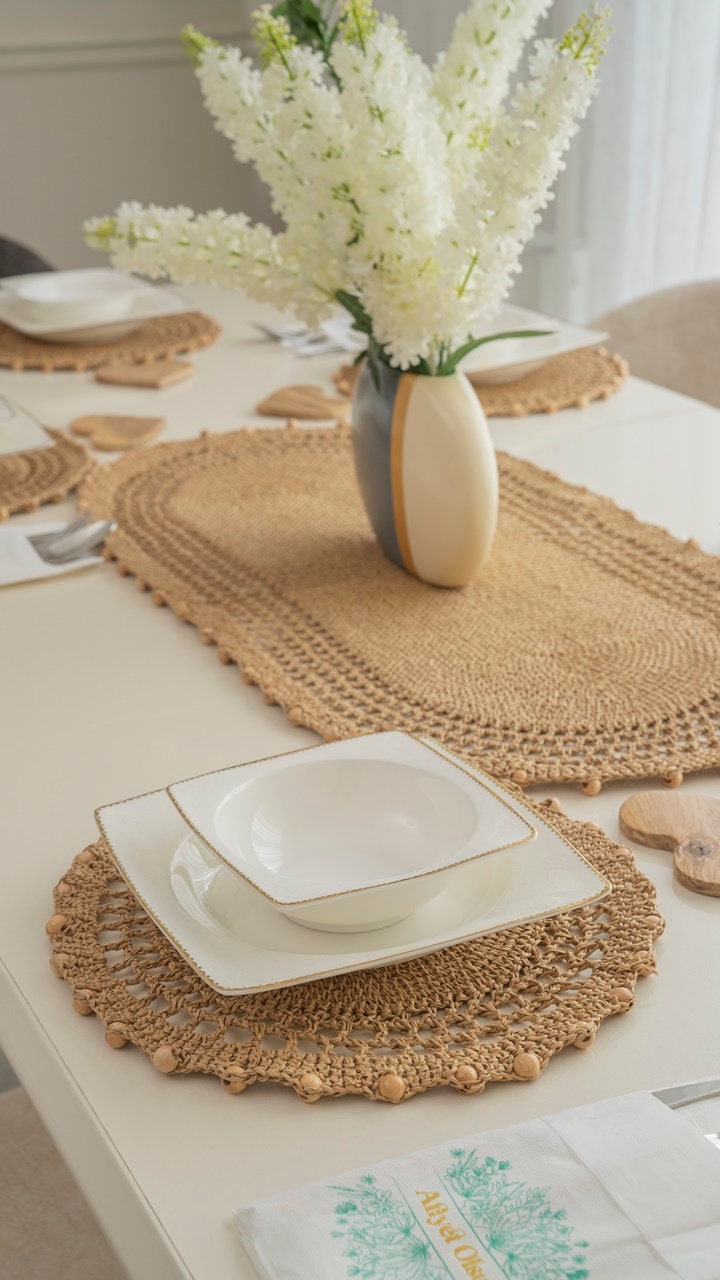 Supla Set of 2-6, Jut Rope American Handmade Crochet Round Plate Set ...