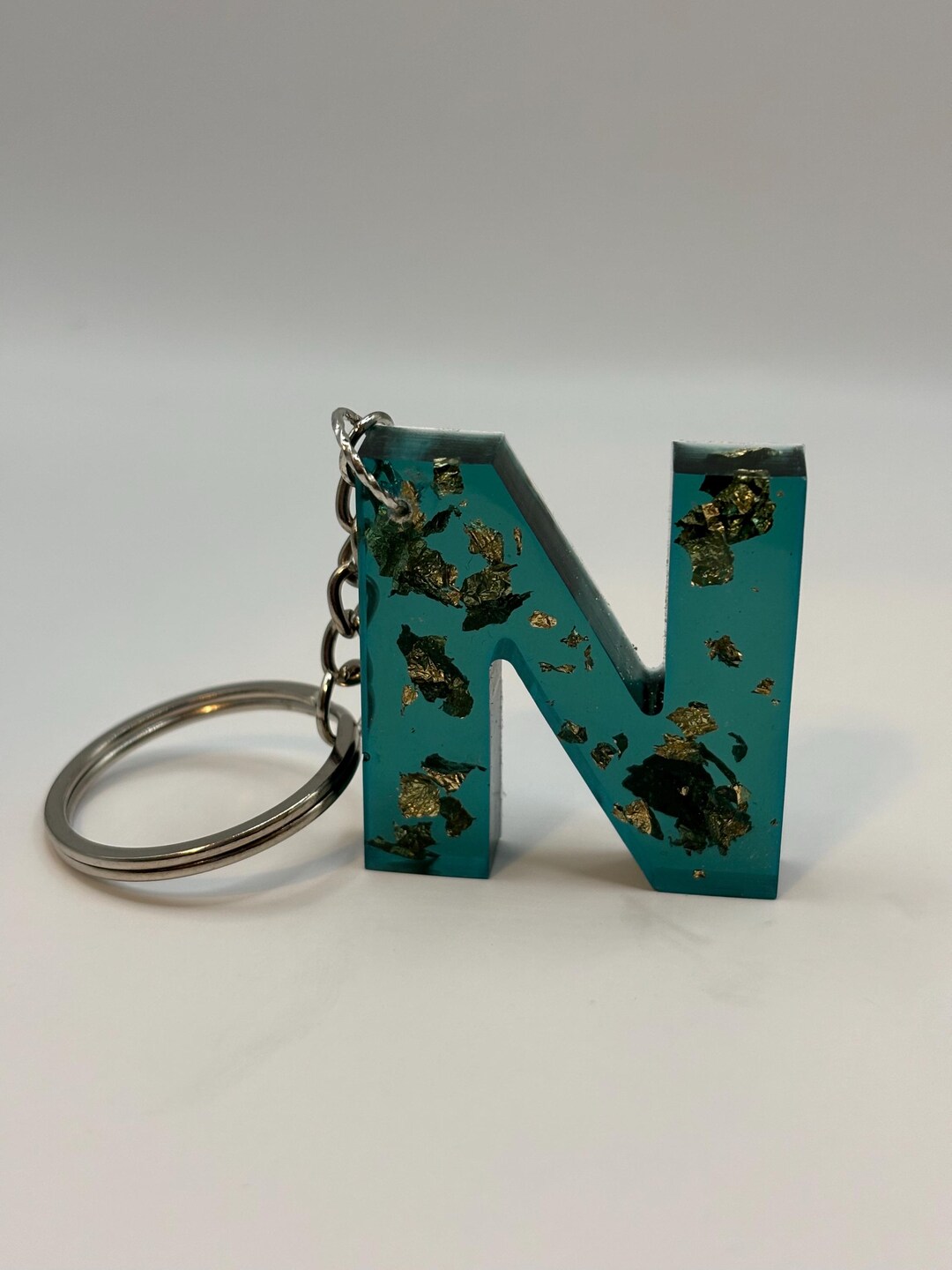 Letter N Blue Keychain With Gold Flakes - Etsy