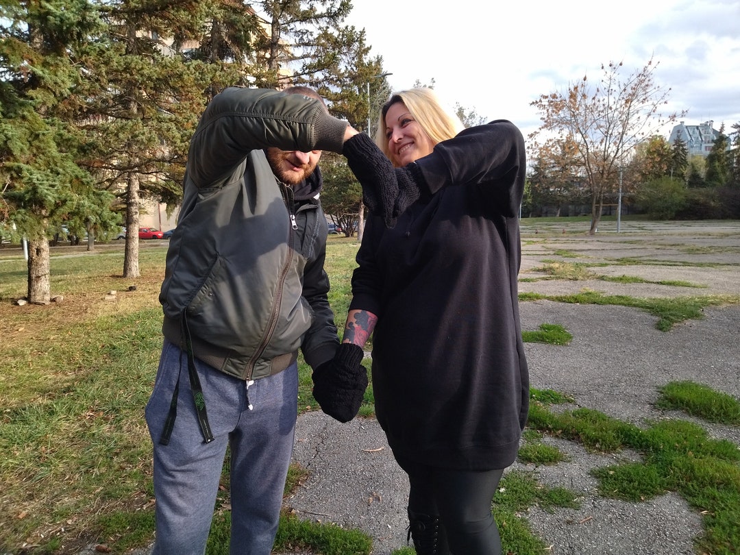 Black Hand Knit Smitten Mittens, Couples Mittens, Holding Hand Mittens ...
