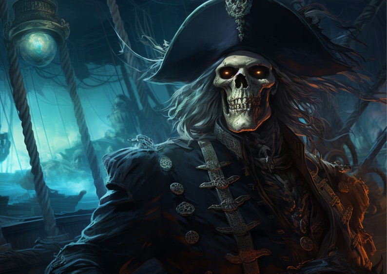 Pirate Skeleton Helmsman - Fine Art Print on Glossy Poster Paper A3 ...