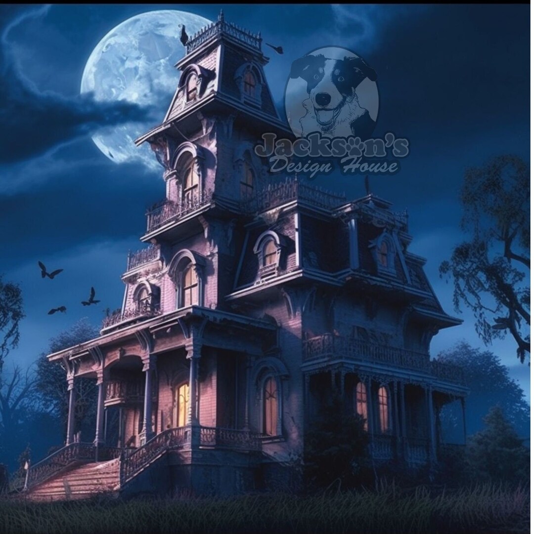 FRAMED WALL ART Haunted House Poster in Frame Halloween Decor Wall Art ...