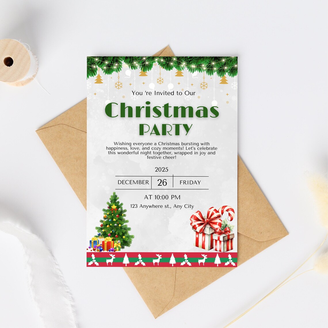 Merry Christmas Party Invitation Template 2025 | Printable Party Invite ...
