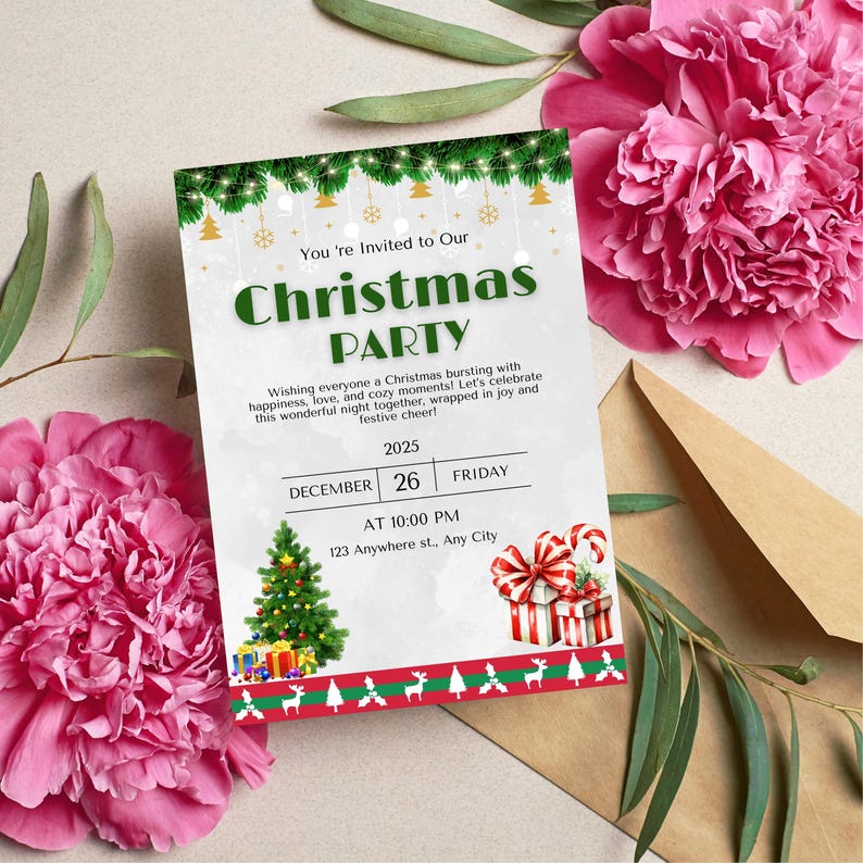 Merry Christmas Party Invitation Template 2025 | Printable Party Invite ...
