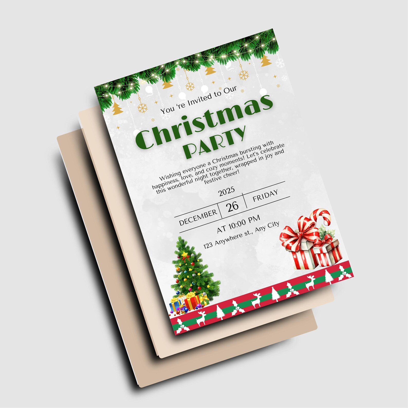 Merry Christmas Party Invitation Template 2025 | Printable Party Invite ...