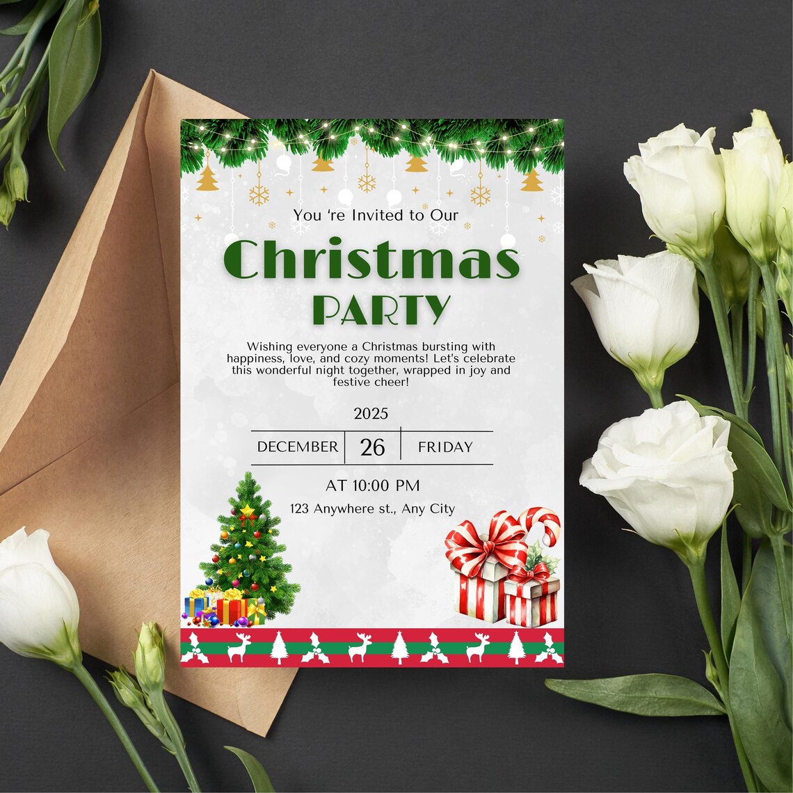 Merry Christmas Party Invitation Template 2025 | Printable Party Invite ...