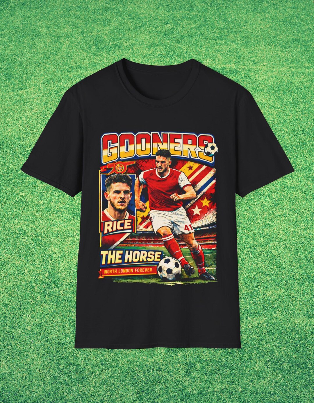 Gooners Arsenal Declan Rice the Horse T-shirt | Football Poster Style ...