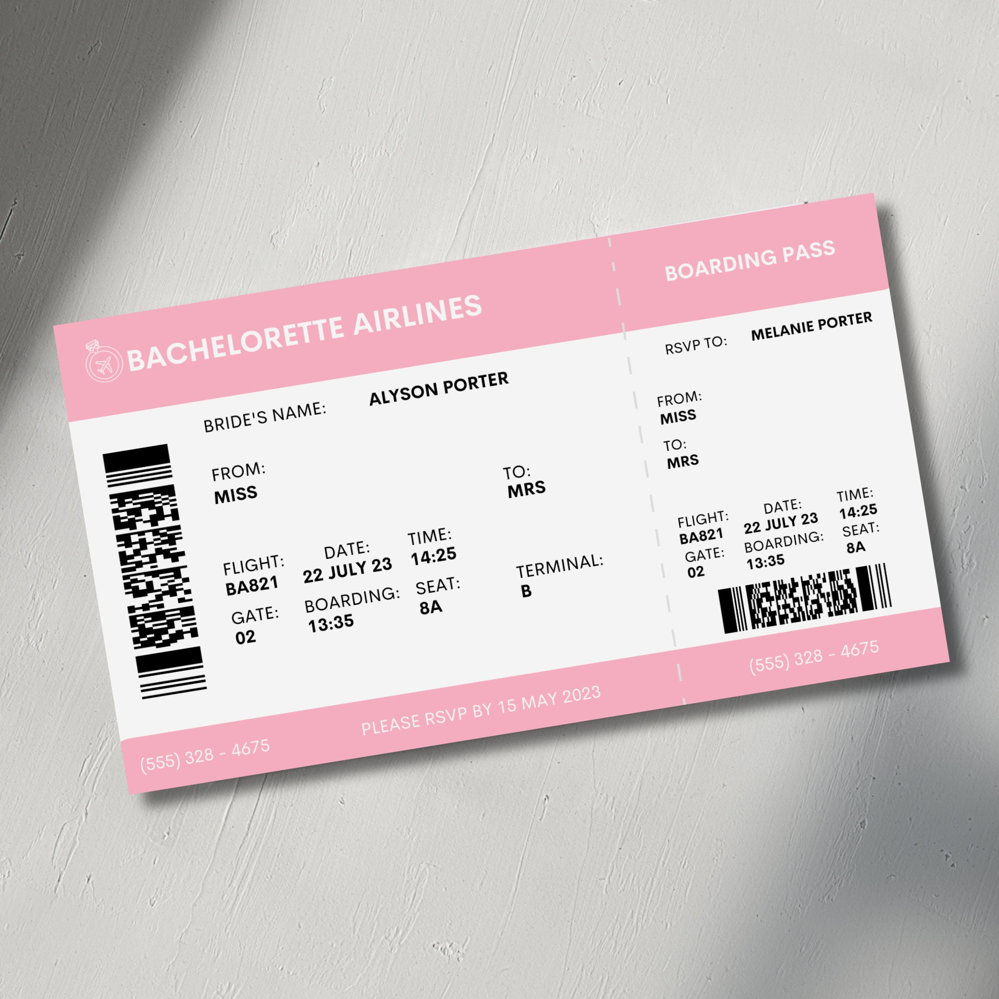 Bach Boarding Pass Invitation, Digital Template, Bachelorette Airlines ...