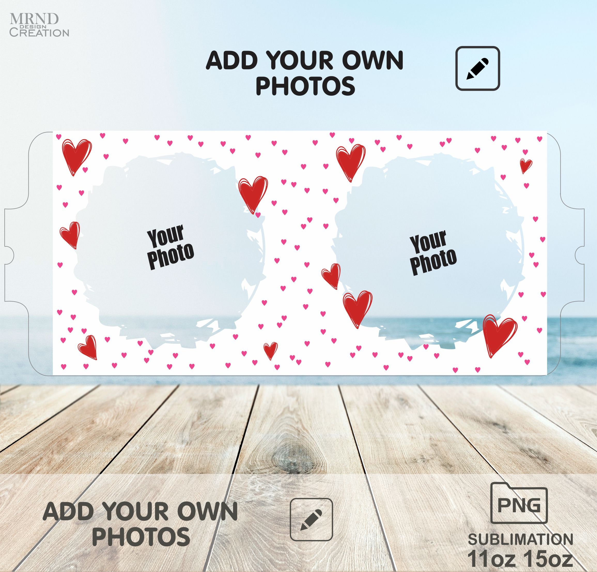 Love Grid Heart Pattern Sublimation Photo Mug Template 2 Photo Frame ...