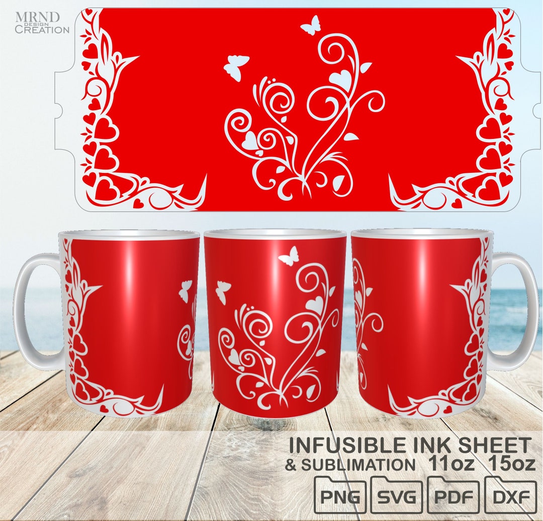 Love Heart Mug Template SVG for Creative Mug Designs - Infusible Ink - Etsy