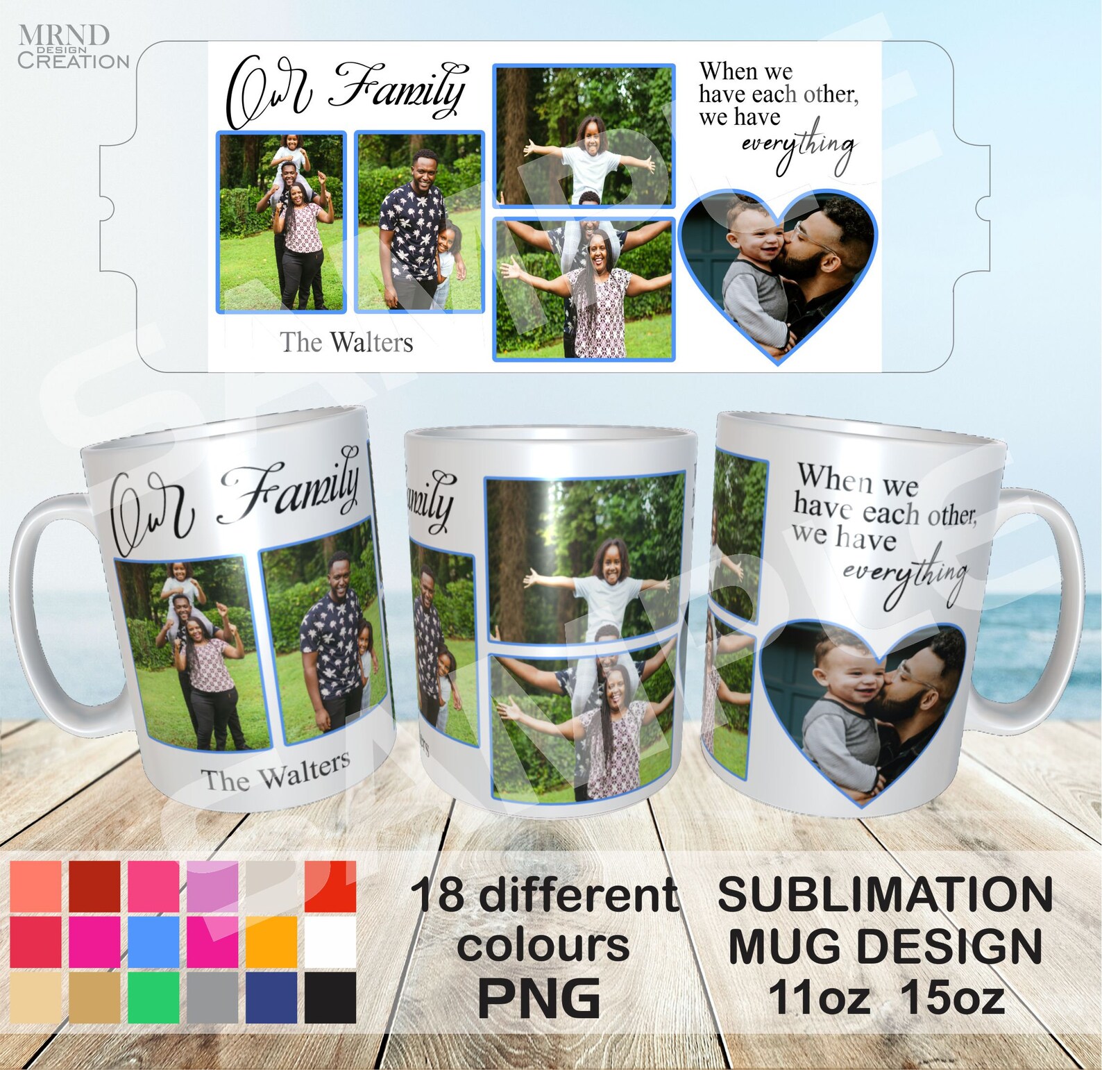 Our Family Photo Collage Mug Template Color Variation Sublimation PNG ...