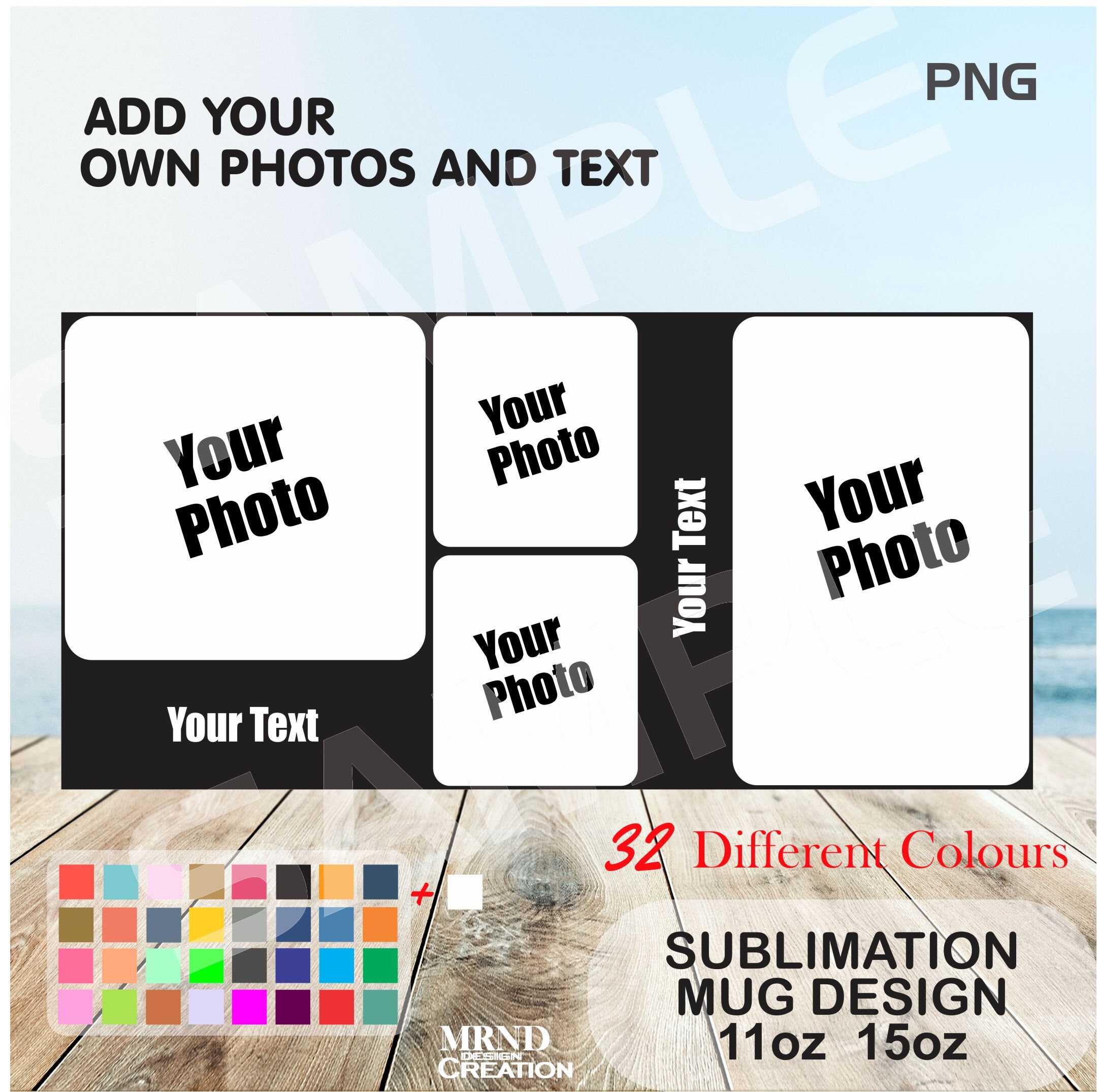 Text and Photo Collage Mug Template Sublimation PNG Wrap - Etsy