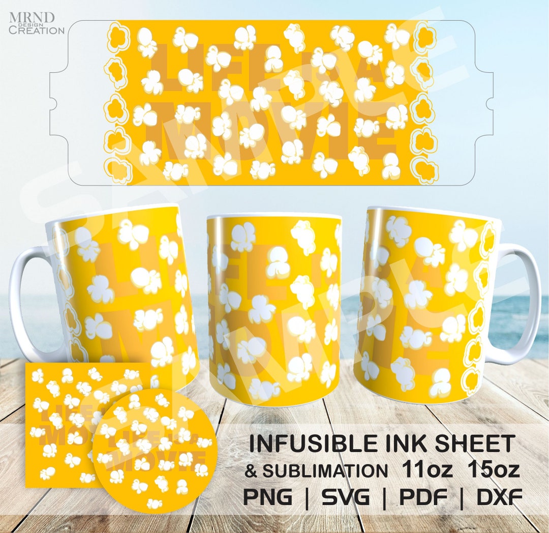 Popcorn Pattern Mug Template - Popcorn Mug Template - SVG for Cricut ...