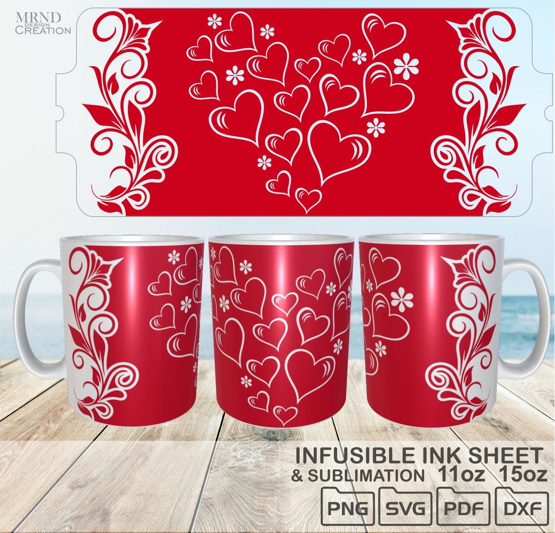 Love Heart Mug SVG Template | Floral Design for Cricut (digital ...