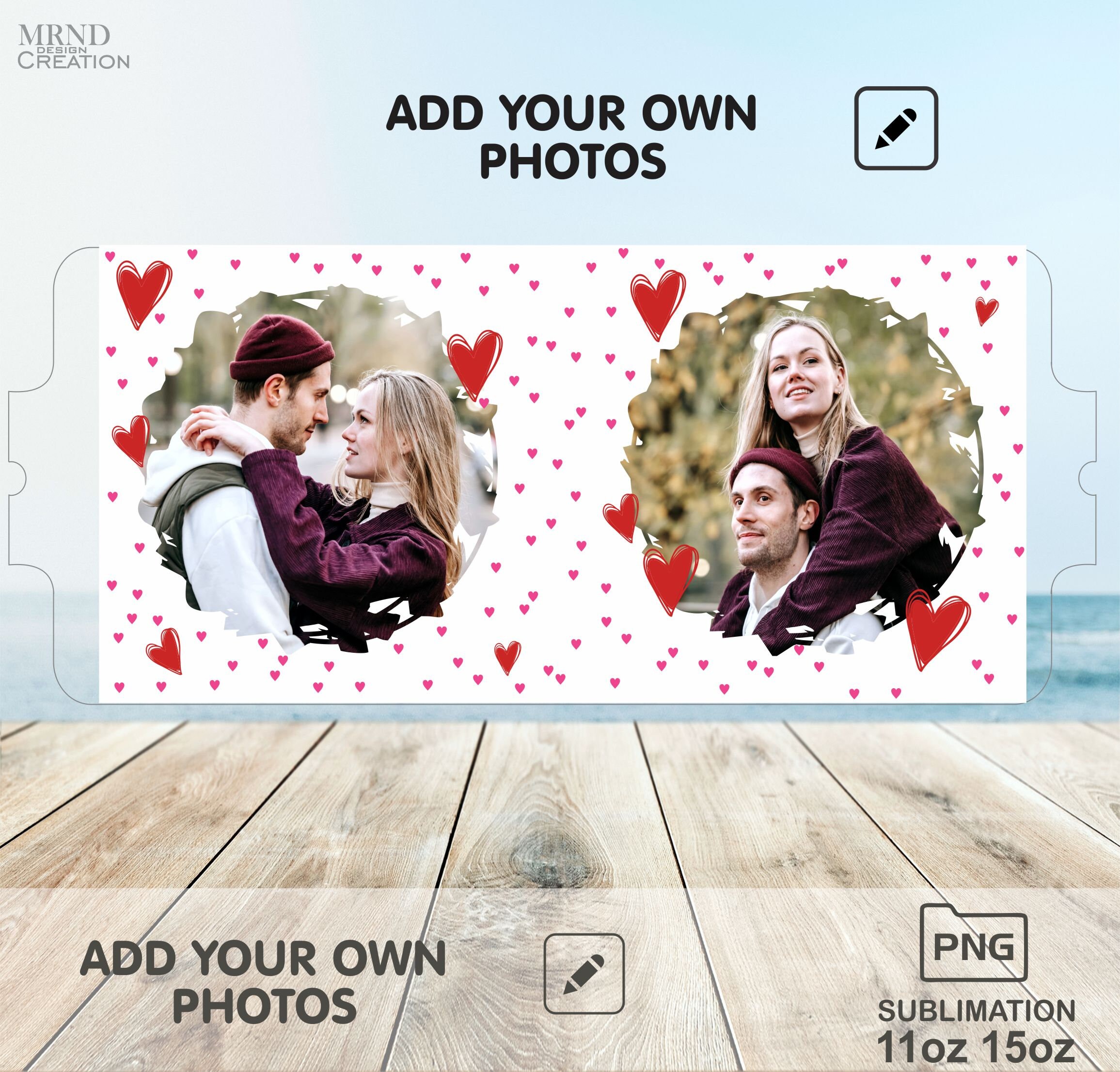 Love Grid Heart Pattern Sublimation Photo Mug Template 2 Photo Frame ...