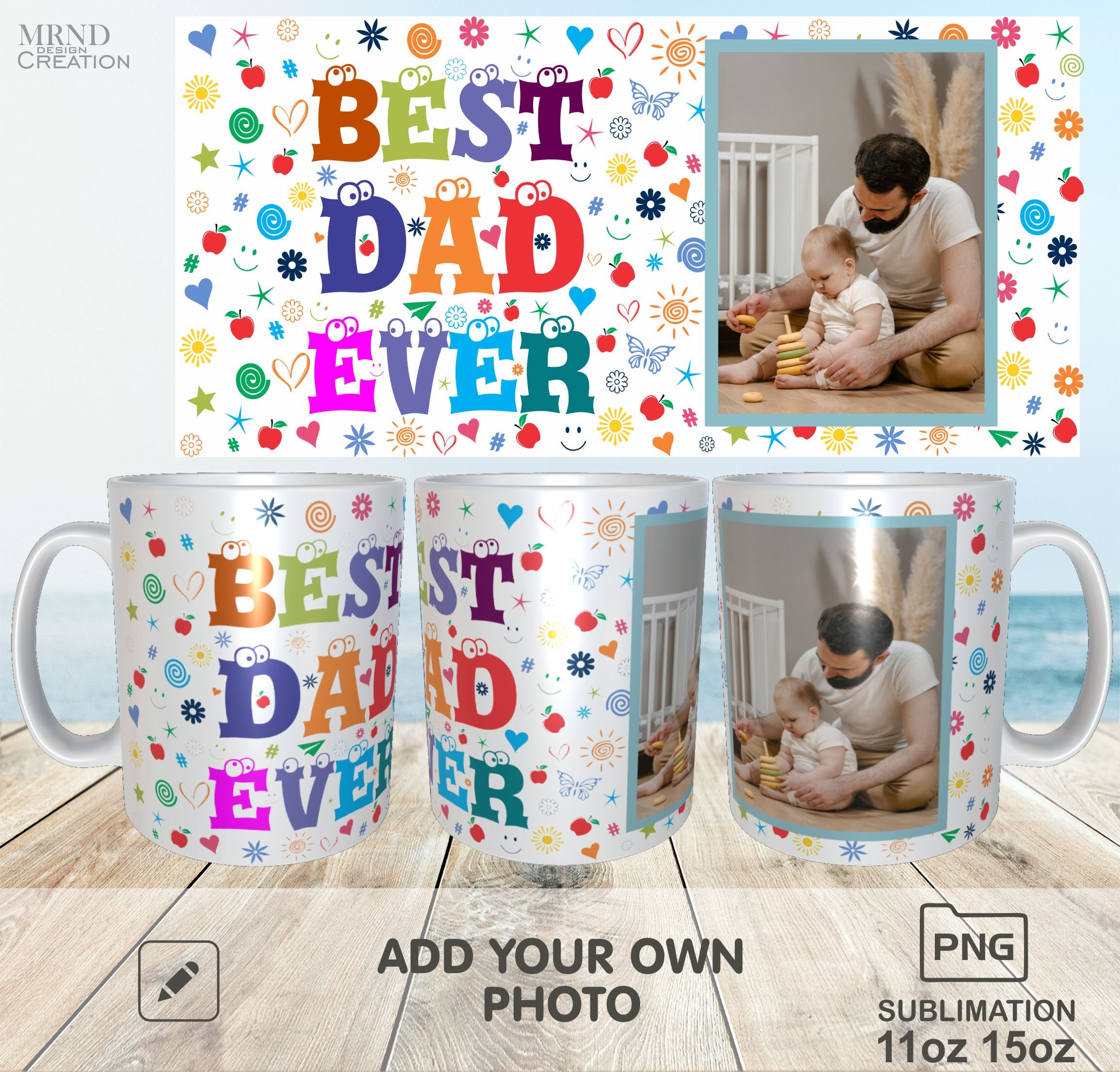 Personalized Best Dad Mug Full Wrap Sublimation Collage for Father's ...