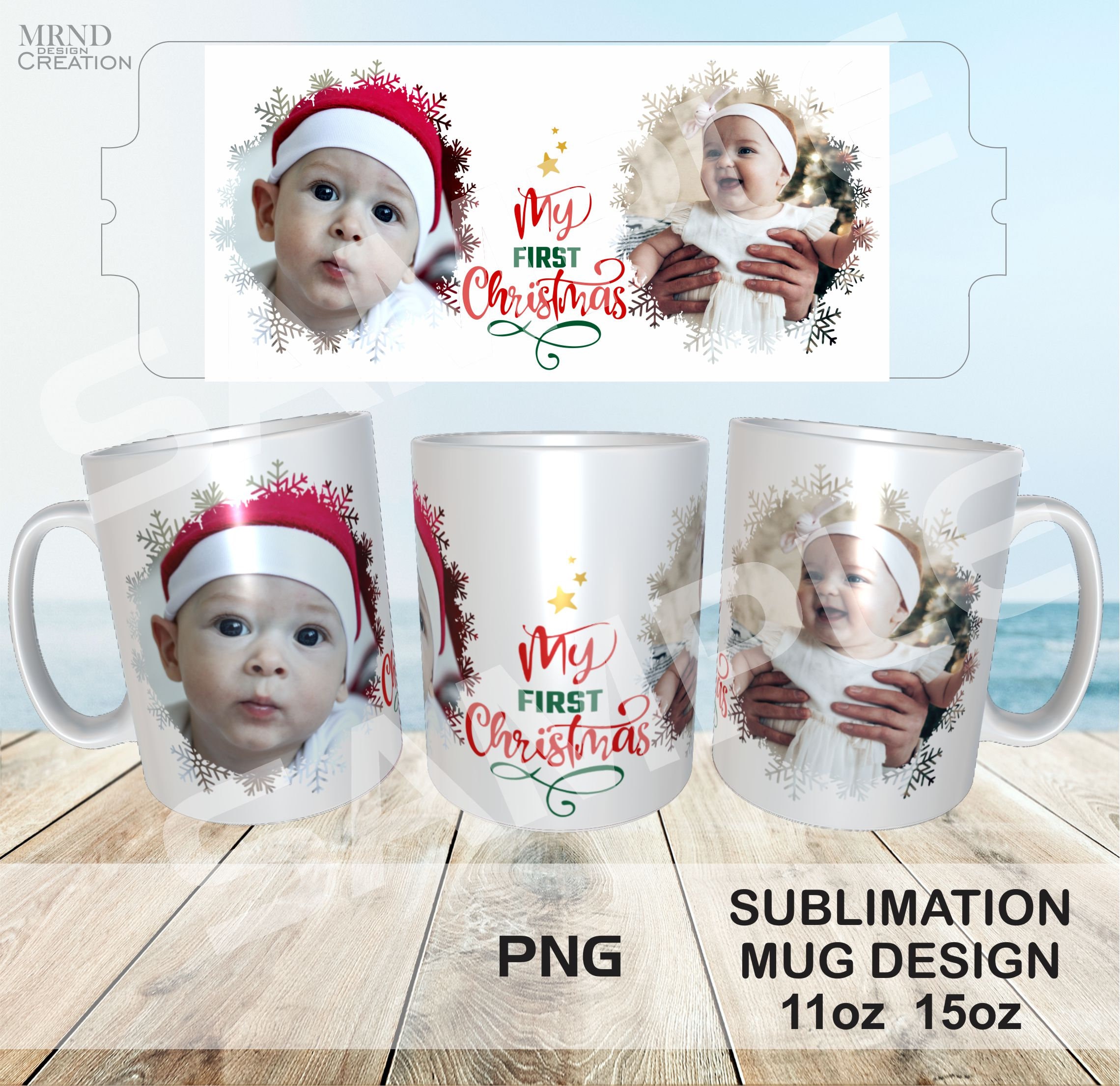 My First Christmas Sublimation Mug - Photo Collage Full Wrap Coffee Mug ...