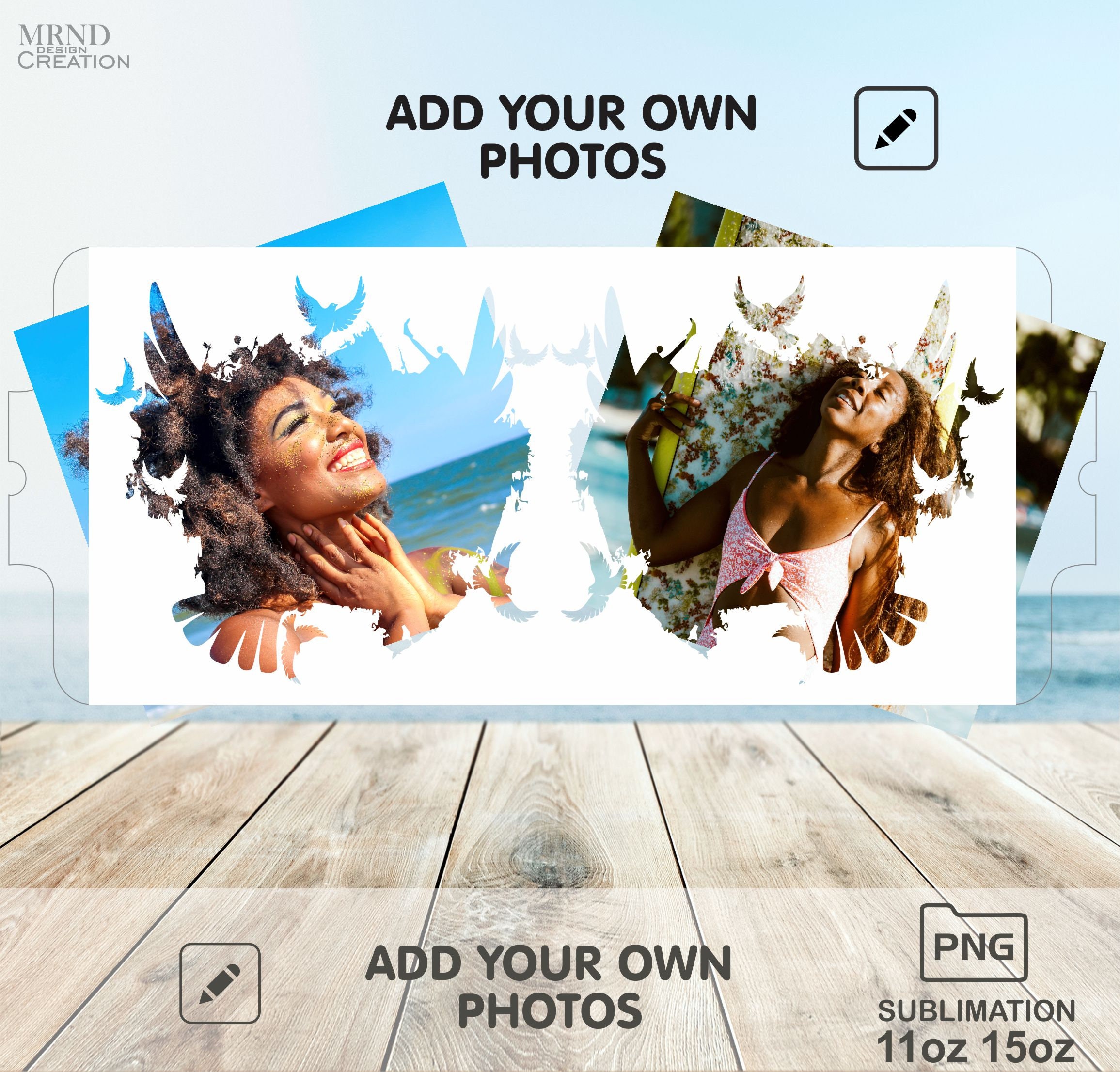 Bird Border Photo Mug Template Collage for Personalized Photo Mug ...